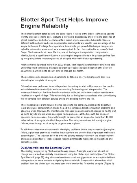 Blotter Spot Test Helps Improve Engine Reliability Pdf Motor Oil