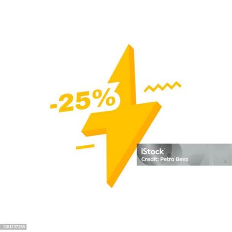 번개 볼트와 판매 배너 할인 25 할인 비즈니스 상점 광고 할인 판매를위한 배너 템플릿 모던 플랫 스타일 벡터 일러스트레이션 25에 대한 스톡 벡터 아트 및 기타 이미지