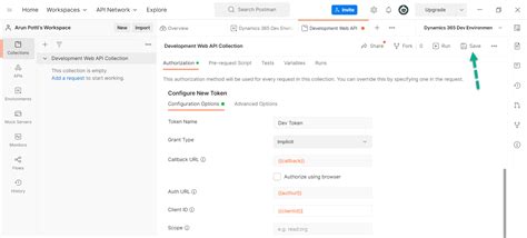 how to setup and connect to the dataverse environment in postman