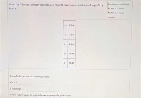 solved given the following summary statistics determine the