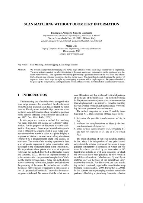 Pdf Scan Matching Without Odometry Information