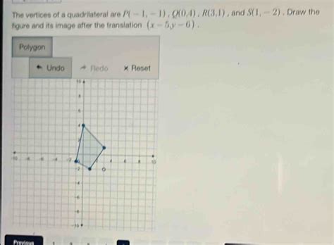 Solved The Vertices Of A Quadrilateral Are P 1 1 Q 0 4 R 3 1 And S 1 2 Draw The