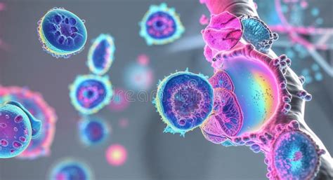 Microscopic View Of Colorful Cells Showcasing Their Unique Shapes And Structures In A Scientific