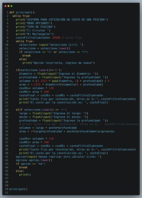 Programación Python Sistema De Cotización De Costos Para Piscinas Circular Y Rectangular
