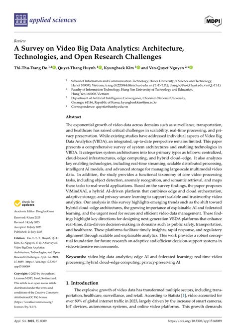 Pdf A Survey On Video Big Data Analytics Architecture Technologies