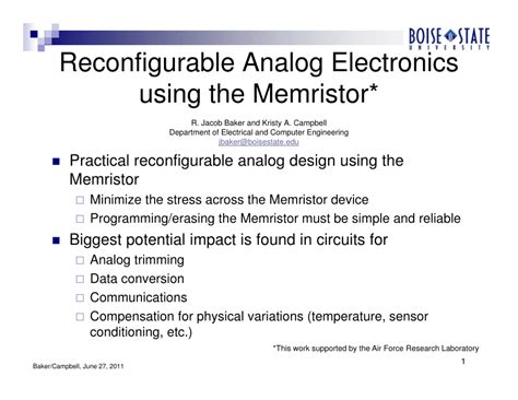 Pdf Reconfigurable Analog Electronics Using The Memristor