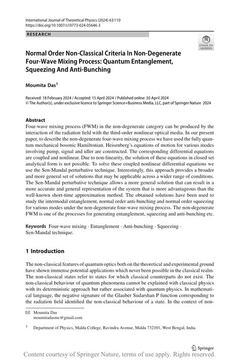 Normal Order Non Classical Criteria In Non Degenerate Four Wave Mixing Process Quantum