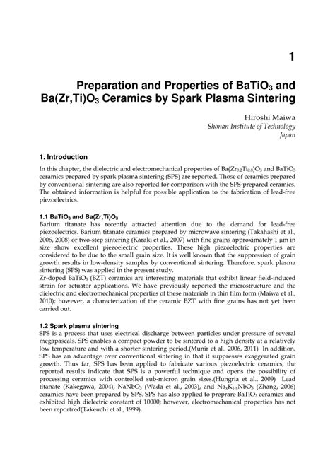 Pdf Preparation And Properties Of Batio3 And Ba Zr Ti O3 Ceramics By Spark Plasma Sintering
