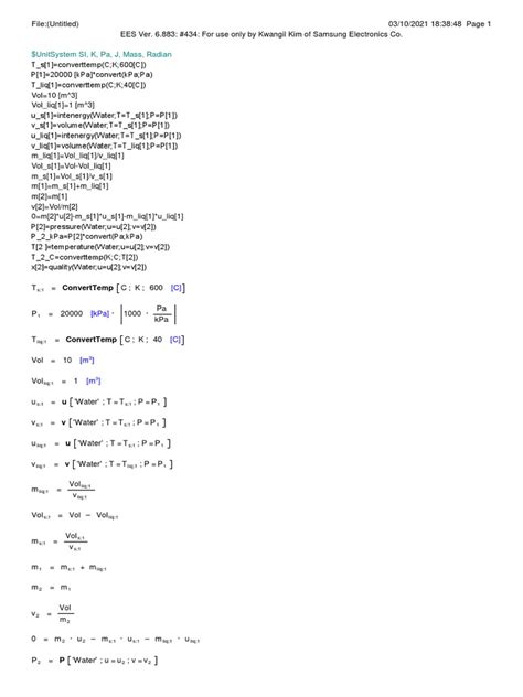 Ees Thermodynamic Analysis Pdf Equations Mathematics