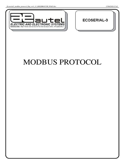 Ecoserial3 Modbus Protocol Eng Ver3 11 Boldrocchi Italy