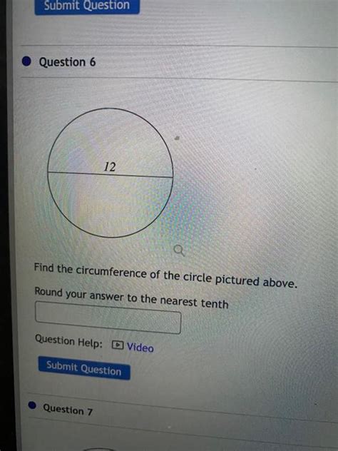 Solved Find The Circumference Of The Circle Pictured Above Chegg