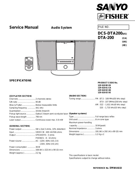 Sanyo Dcs Dta200 Dta 200 Service Manual