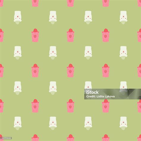 모자에 분홍색과 가벼운 곰 실루엣만화 매끄러운 패턴 파스텔 녹색 배경 0명에 대한 스톡 벡터 아트 및 기타 이미지 0명 가공의 인물 곰 Istock
