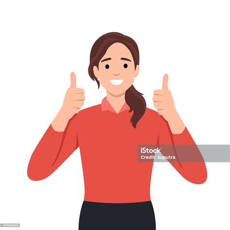 아름다운 여자가 승인의 몸짓을 보여줍니다 시원하거나 괜찮습니다 엄지 손가락을 들어 올렸습니다 개념에 대한 스톡 벡터 아트 및 기타 이미지 Istock