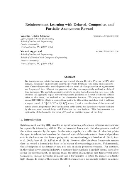 PDF Reinforcement Learning With Delayed Composite And Partially Anonymous Reward