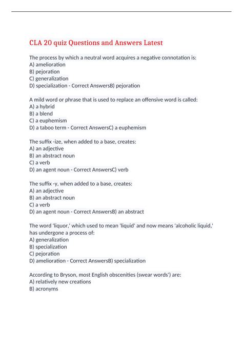 Cla 20 Quiz Questions And Answers Latest100 Correct Cla 20 Stuvia Us
