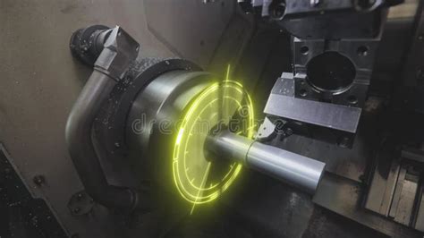 Modern Cnc Machine Processing A Part In A Factory Metal Processing On A Cnc Machine Concept