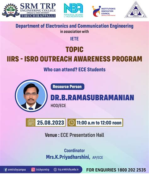iirs isro outreach awareness program srm trp trichy