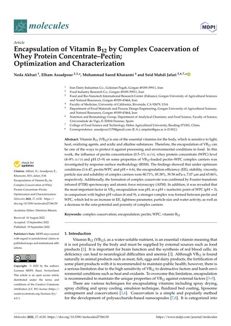 Pdf Encapsulation Of Vitamin B12 By Complex Coacervation Of Whey