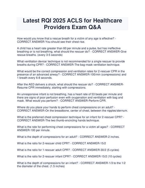Latest Rqi 2025 Acls For Healthcare Providers Exam Qanda Exams Nursing