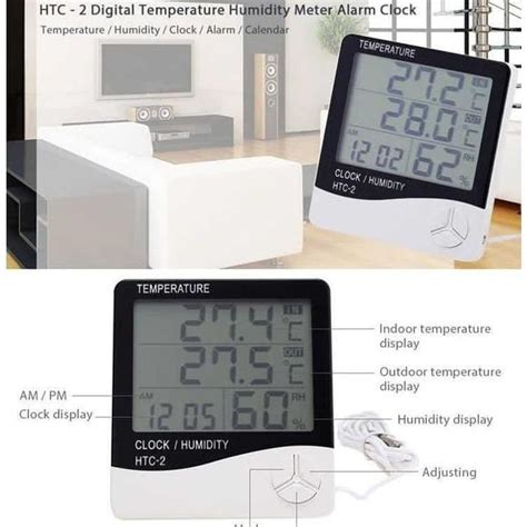 Jual Digital Thermometer Humidity Meter With Probe Digital Clock Hygrometer Shopee Indonesia