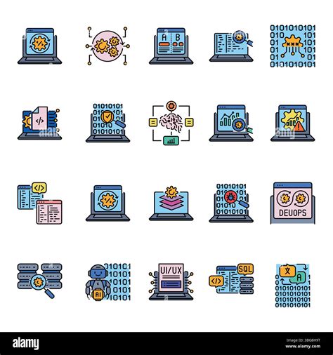 Software Development Black Line Icons Set For Digital And Print Projects Minimal Clean Icons