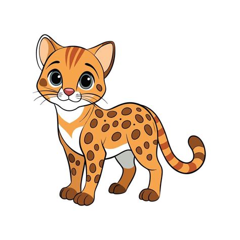 Cute Cartoon Clouded Leopard Cub Standing Alert And Cheerful 65892168