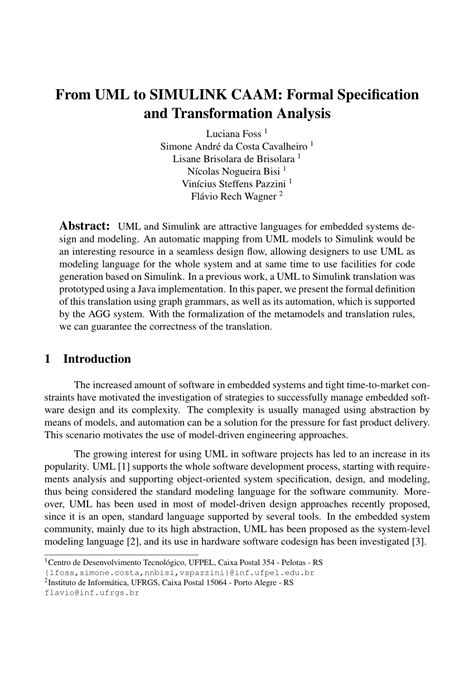Pdf From Uml To Simulink Caam Formal Specification And