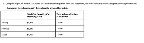 solved 3 using the high low method calculate the variable