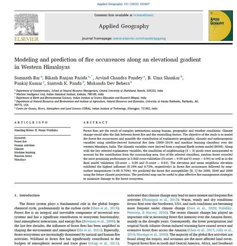 Pdf Modeling And Prediction Of Fire Occurrences Along An Elevational