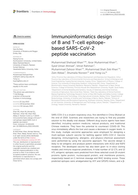 Pdf Immunoinformatics Design Of B And T Cell Epitope Based Sars Cov 2 Peptide Vaccination