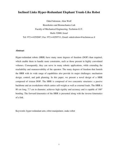 Inclined Links Hyper Redundant Elephant Trunk Like Robot Brml