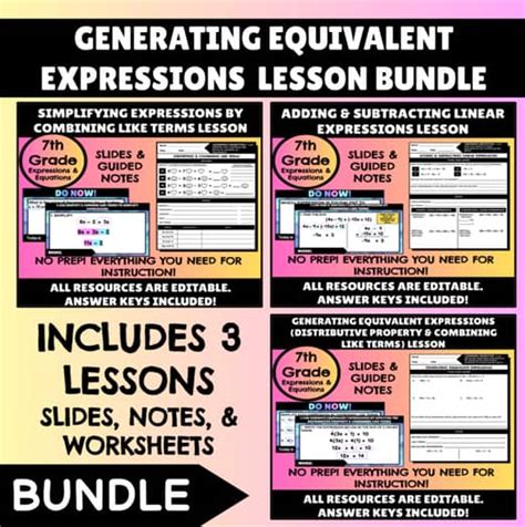 Generating Equivalent Expressions Lesson Bundle 3 Lessons Tpt
