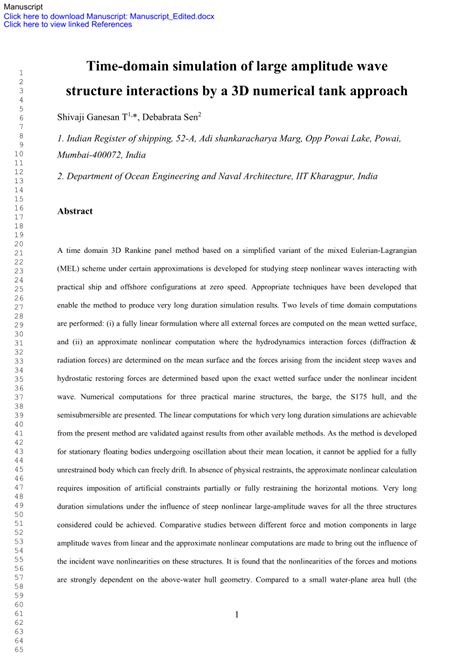 Pdf Time Domain Simulation Of Large Amplitude Wave Structure Interactions By A 3d Numerical