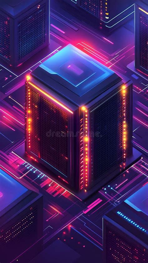 Futuristic Data Center With Glowing Servers And Neon Lights In A High Tech Environment Stock