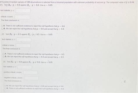Solved 10 Points A Random Sample Of 130 Observations Is