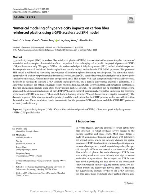 Numerical Modeling Of Hypervelocity Impacts On Carbon Fiber Reinforced Plastics Using A Gpu