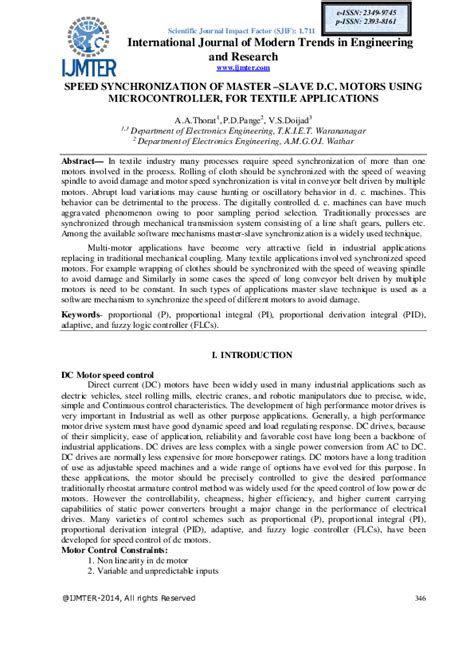 Pdf Speed Synchronization Of Master Slave Dc Motors Using