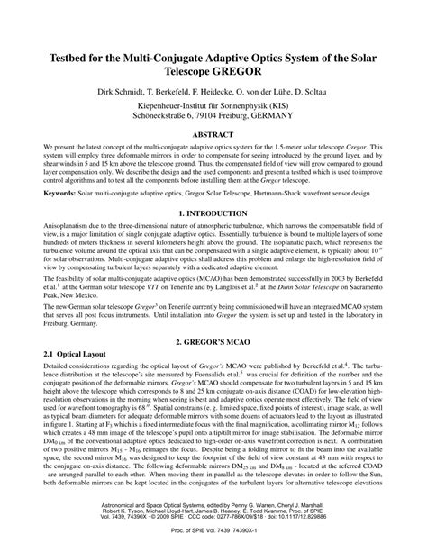 Pdf Testbed For The Multi Conjugate Adaptive Optics System Of The Solar Telescope Gregor