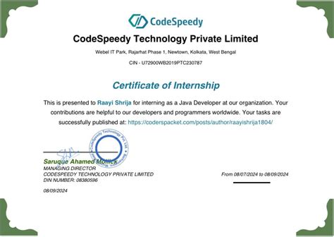 Raayi Shrija On Linkedin Javadeveloper Internship Codespeedy