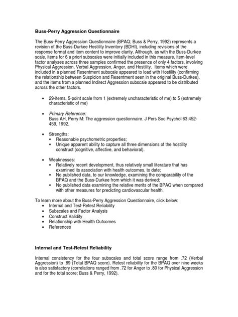 Buss Perry Aggression Questionnaire Compress Pdf Aggression Validity Statistics