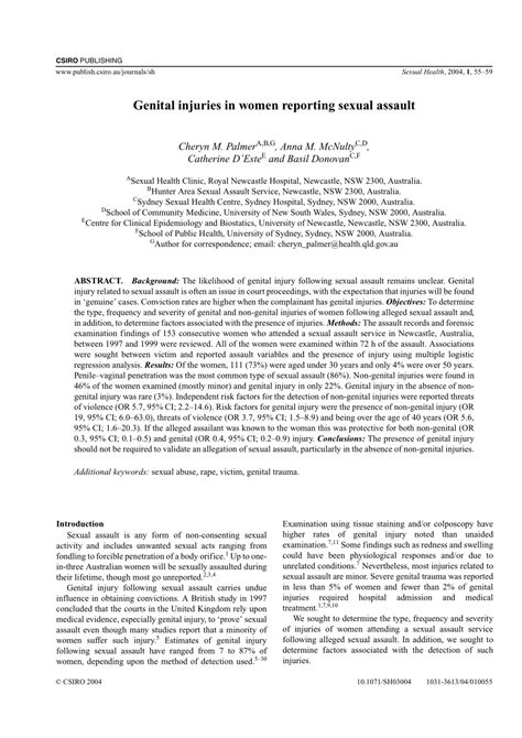 PDF Genital Injuries In Women Reporting Sexual Assault