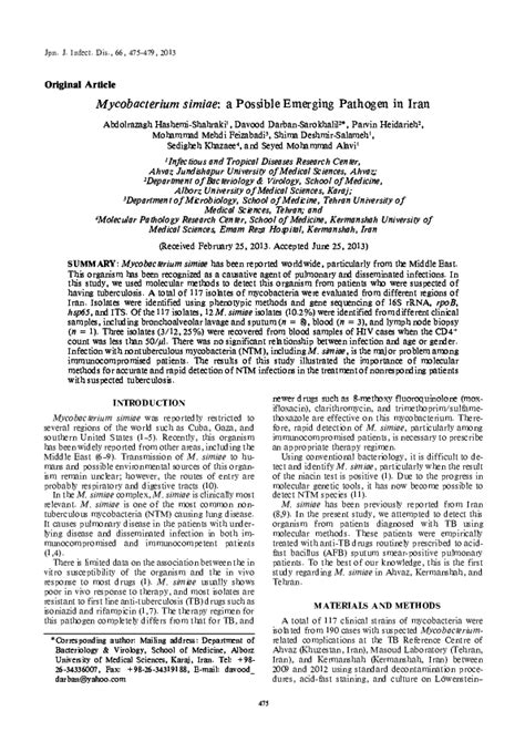 Pdf Mycobacterium Simiae A Possible Emerging Pathogen In Iran