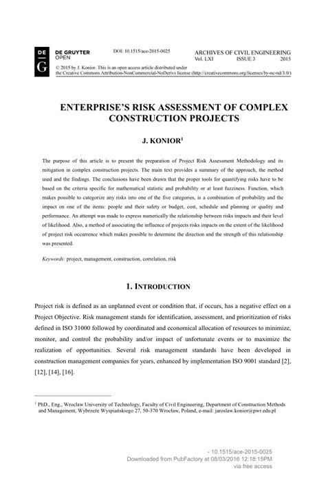Pdf Enterprises Risk Assessment Of Complex Construction Projects