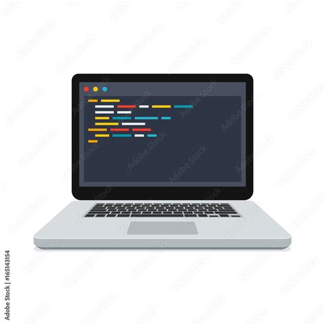Programming Or Web Development Concept With Code On The Screen Laptop Vector Illustration Stock