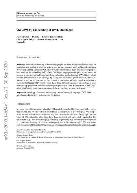 Pdf Owl2vec Embedding Of Owl Ontologies