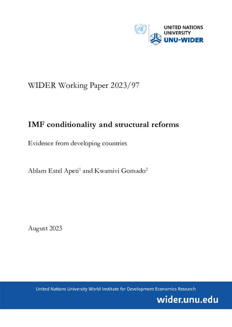 Pdf Imf Conditionality And Structural Reforms Evidence From Developing Countries