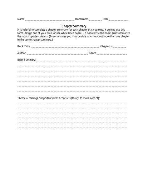 Chapter Summary Template Download Printable PDF Templateroller