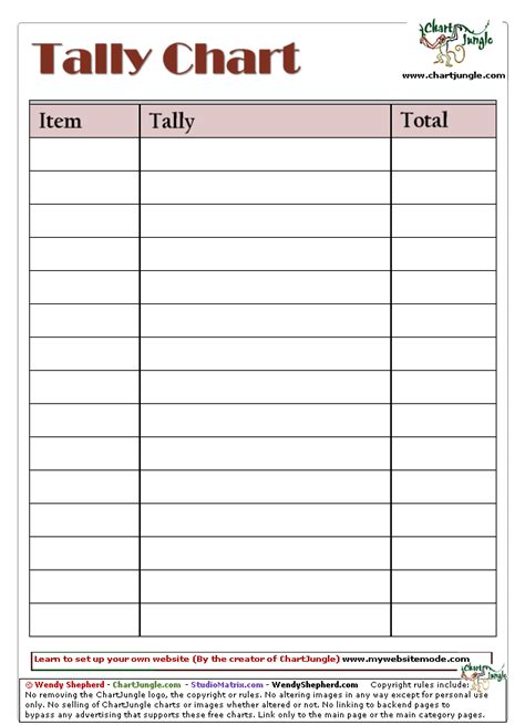 Printable Blank Tally Chart Template Printable Templates