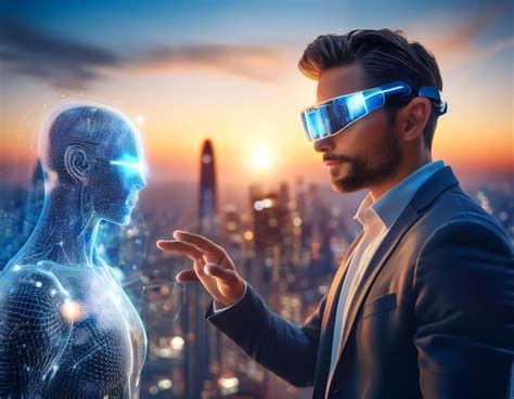 Tech Professional Using Ar To Interact With Digital Human Hologram Premium Ai Generated Image